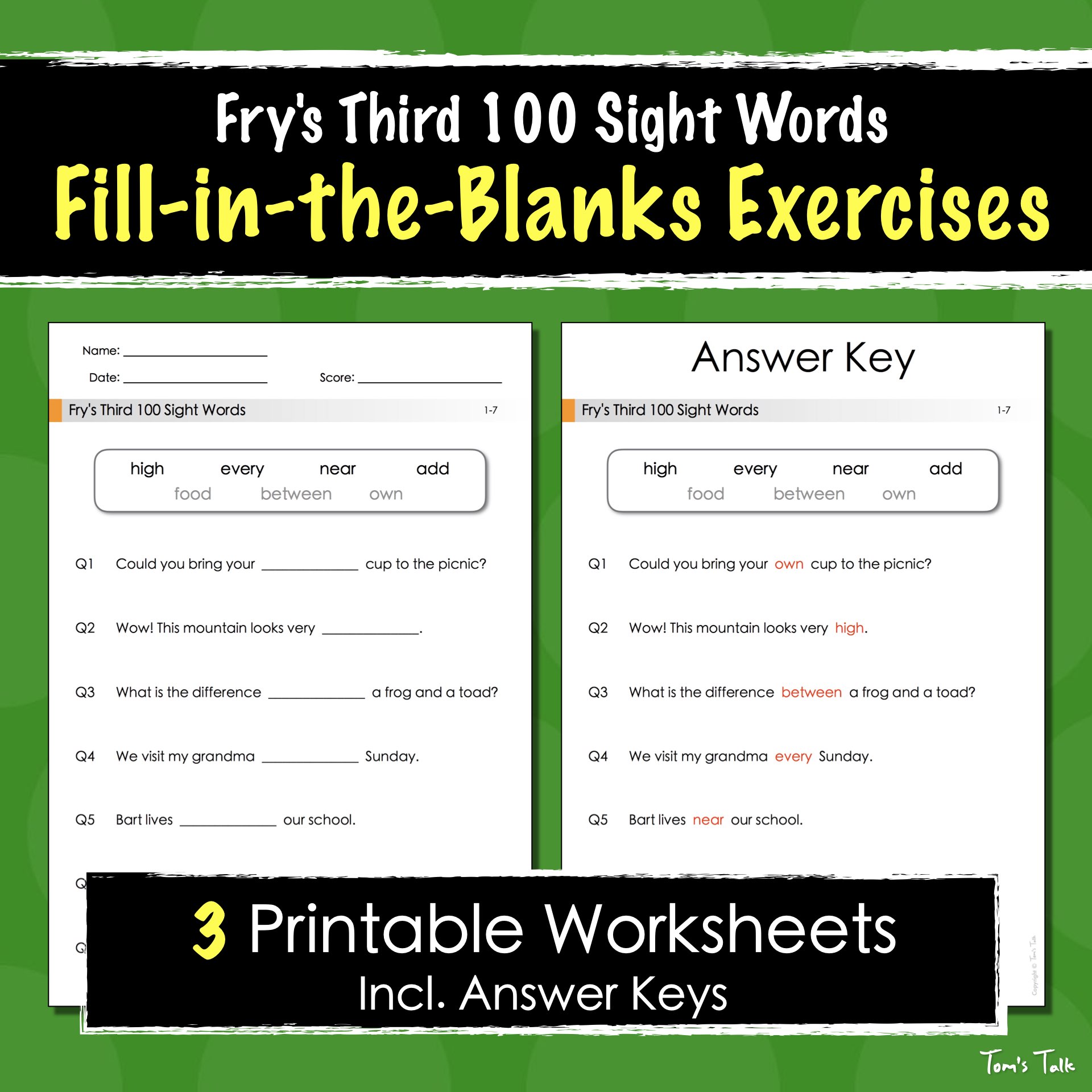 SAMPLE Fry's Third 100 Sight Words Fill-in-the-Blanks and More! | Made ...