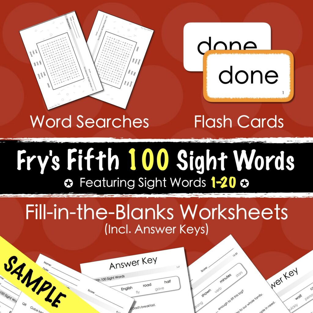 SAMPLE Fry's Fifth 100 Sight Words Fill-in-the-Blanks and More! - Made ...