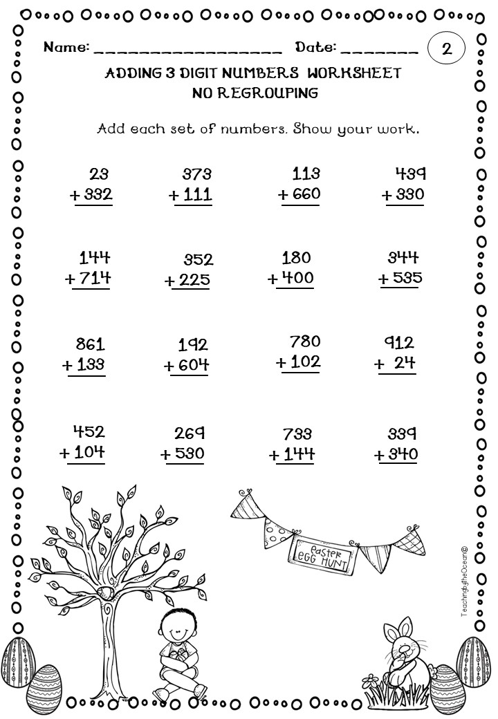 Adding 3 Digit Numbers Worksheets - Easter | Made By Teachers