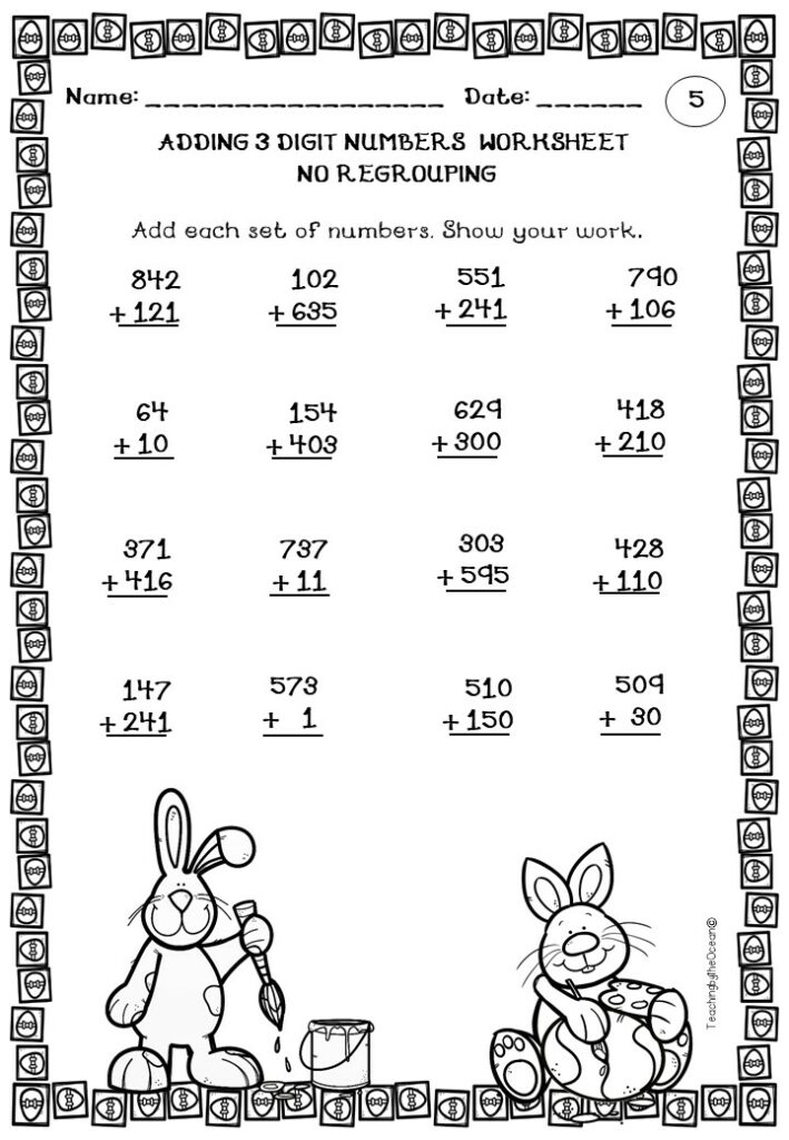 Adding 3 Digit Numbers Worksheets - Easter | Made By Teachers