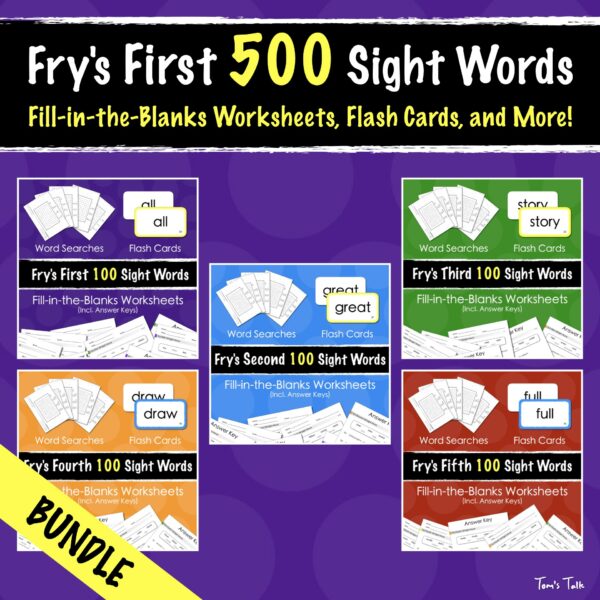 Fry's First 500 Sight Words Fill-in-the-Blanks Worksheets + More ...