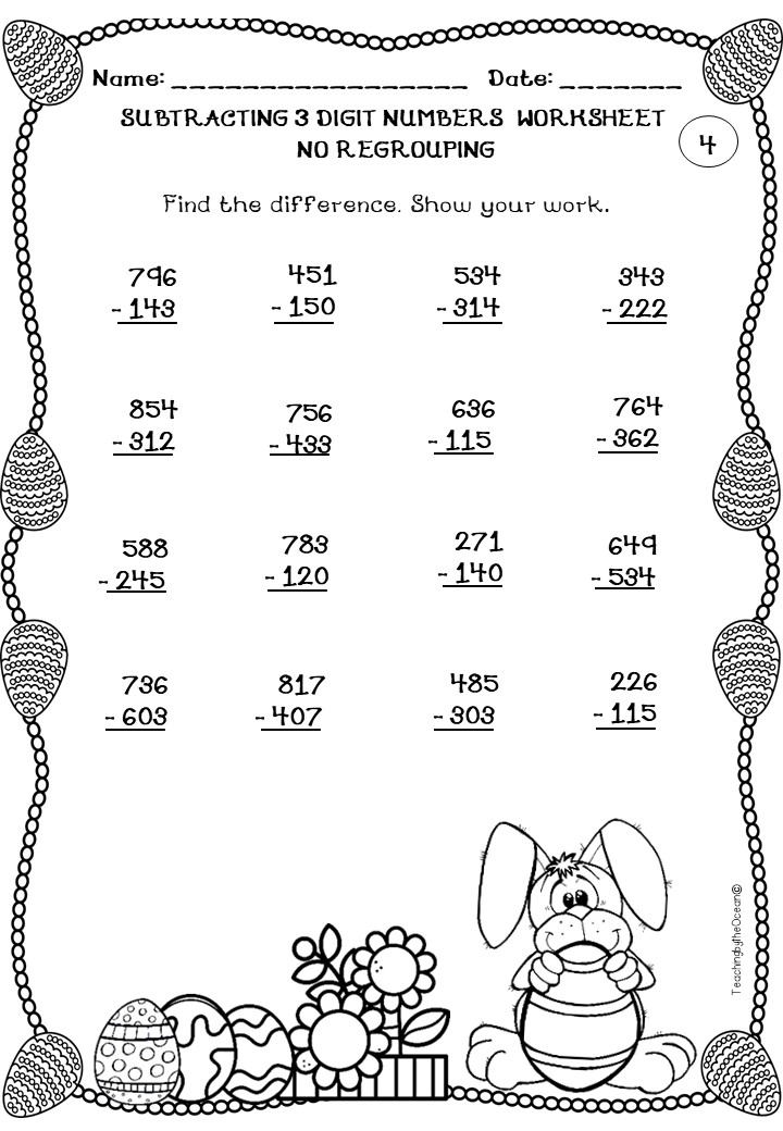 Subtracting 3 Digit Numbers Worksheets - Easter | Made By Teachers