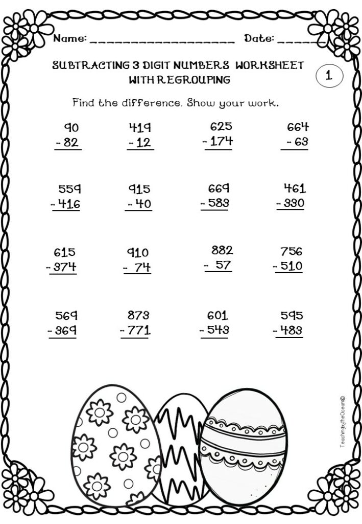 Subtracting 3 Digit Numbers Worksheets - Easter - Made By Teachers