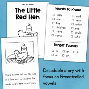 The Little Red Hen R-Controlled Vowels Decodable Reader & Worksheets ...
