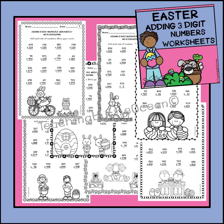 Adding and Subtracting 3 Digit Numbers Worksheets - Easter | Made By ...