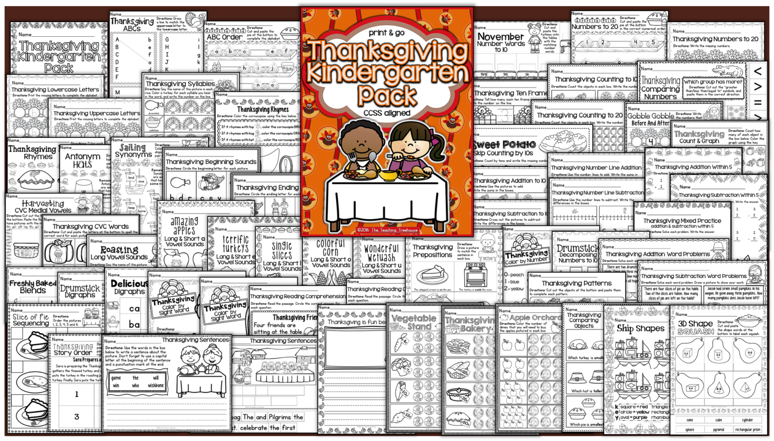 Thanksgiving Kindergarten Pack, No Prep, CCSS Aligned | Made By Teachers
