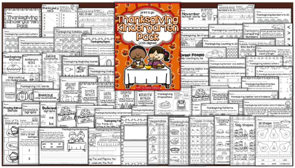Thanksgiving Kindergarten Pack, No Prep, CCSS Aligned - Made By Teachers