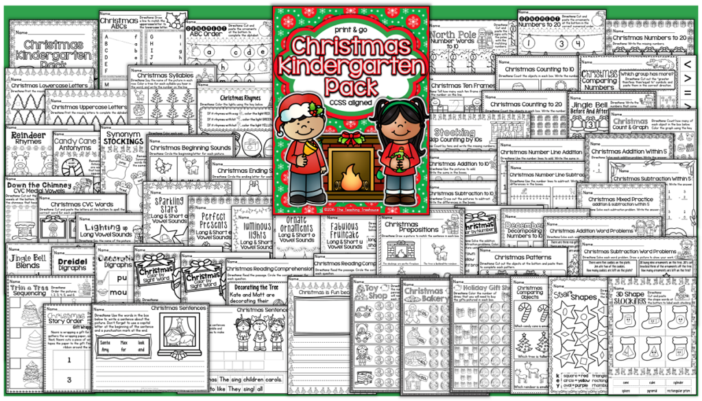 Christmas Kindergarten Pack, No Prep, CCSS Aligned - Made By Teachers