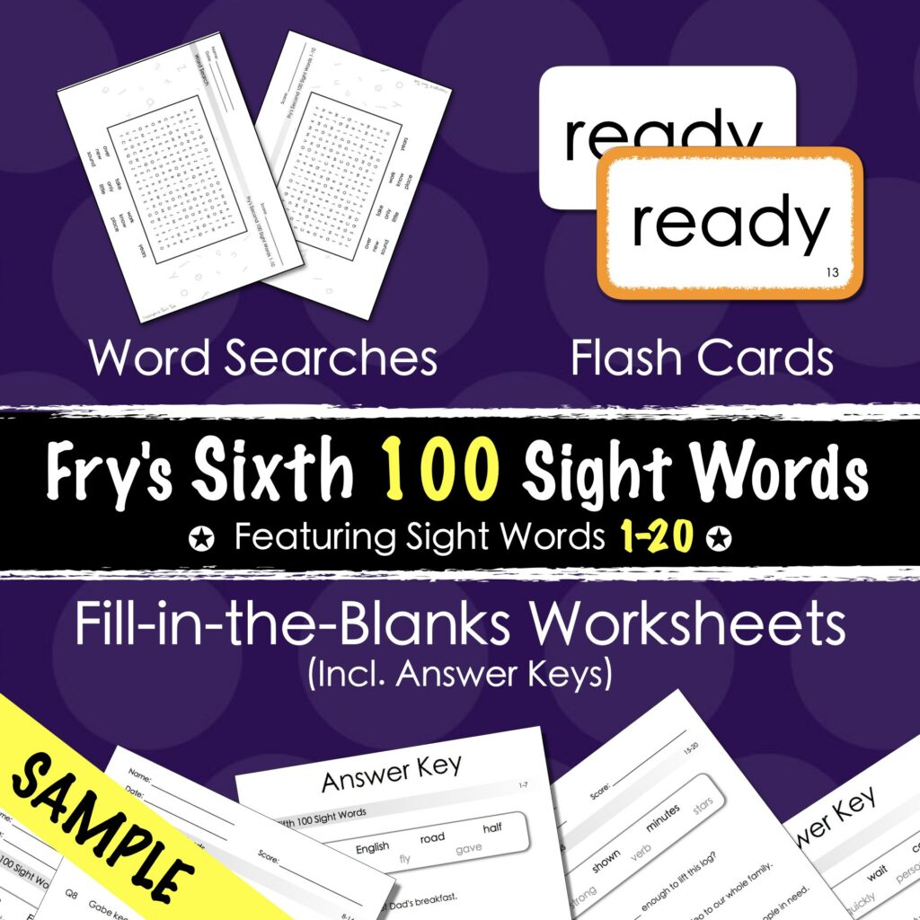 SAMPLE Fry's Sixth 100 Sight Words Fill-in-the-Blanks and More! - Made ...