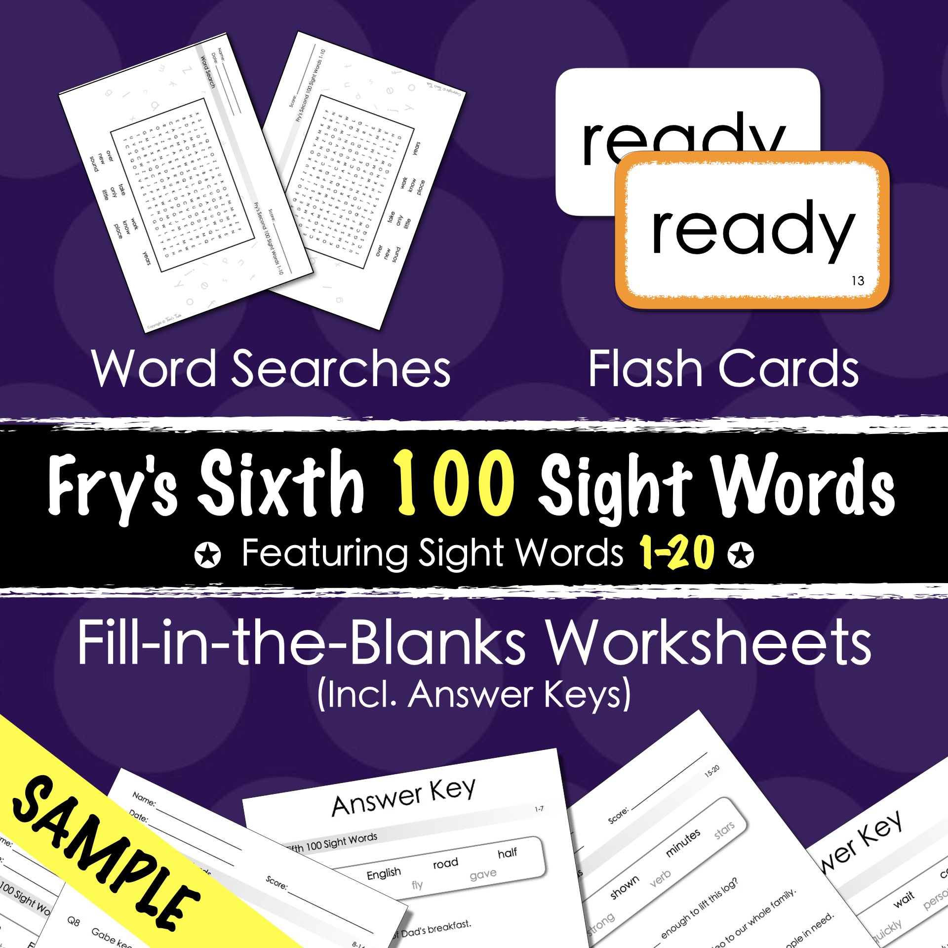 Fry's Third 100 Sight Words Fill-in-the-Blanks Worksheets + More ...