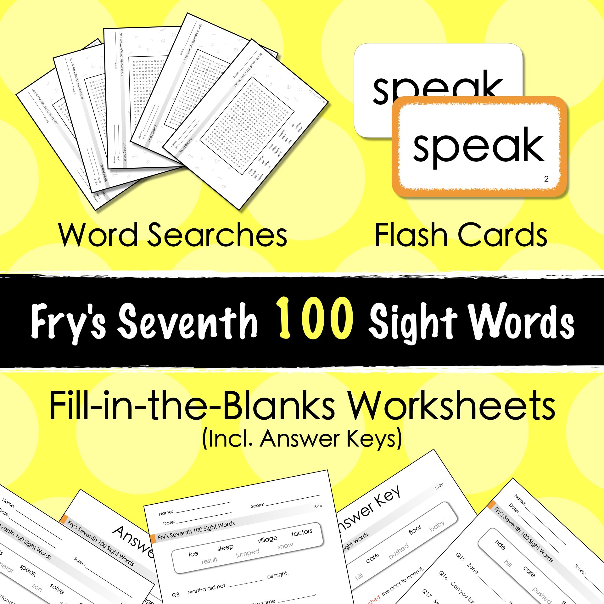 Fry's Second 100 Sight Words Fill-in-the-Blanks Worksheets + More ...
