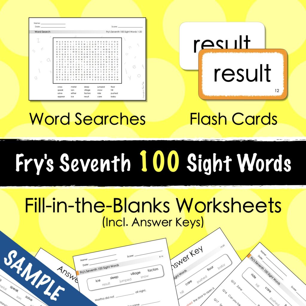 SAMPLE Fry's Seventh 100 Sight Words Fill-in-the-Blanks and More ...