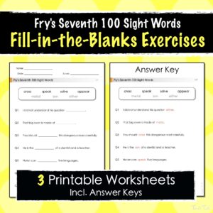 SAMPLE Fry's Seventh 100 Sight Words Fill-in-the-Blanks and More ...