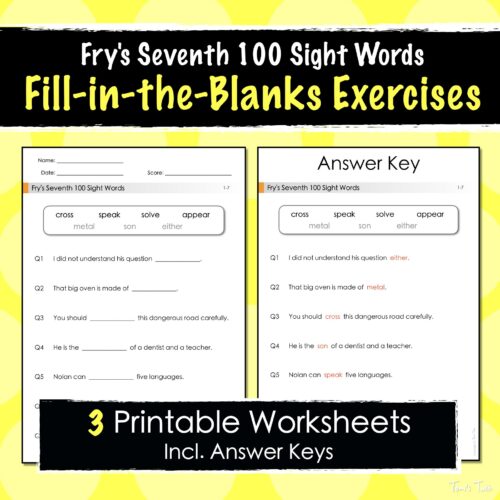 SAMPLE Fry's Seventh 100 Sight Words Fill-in-the-Blanks and More ...