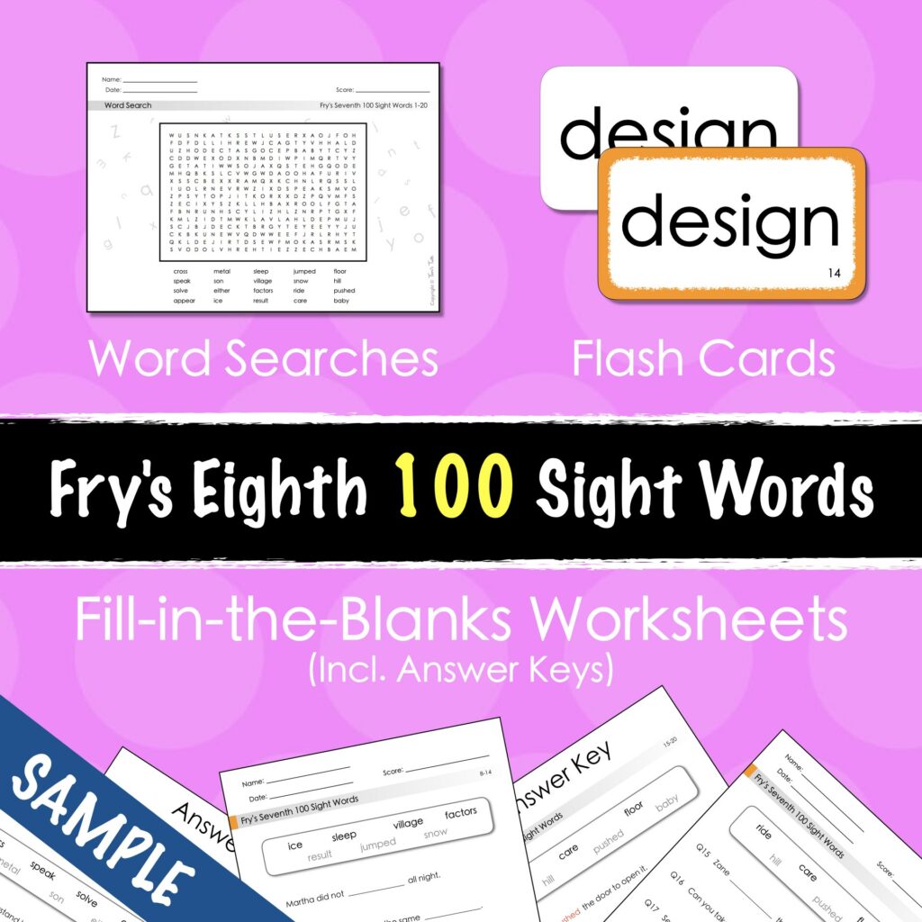 SAMPLE Fry's Eighth 100 Sight Words Fill-in-the-Blanks and More! - Made ...