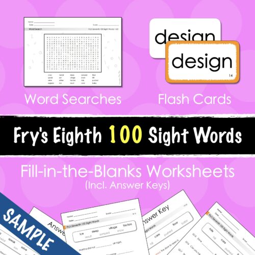 SAMPLE Fry's First 100 Sight Words Fill-in-the-Blanks Worksheets + More ...