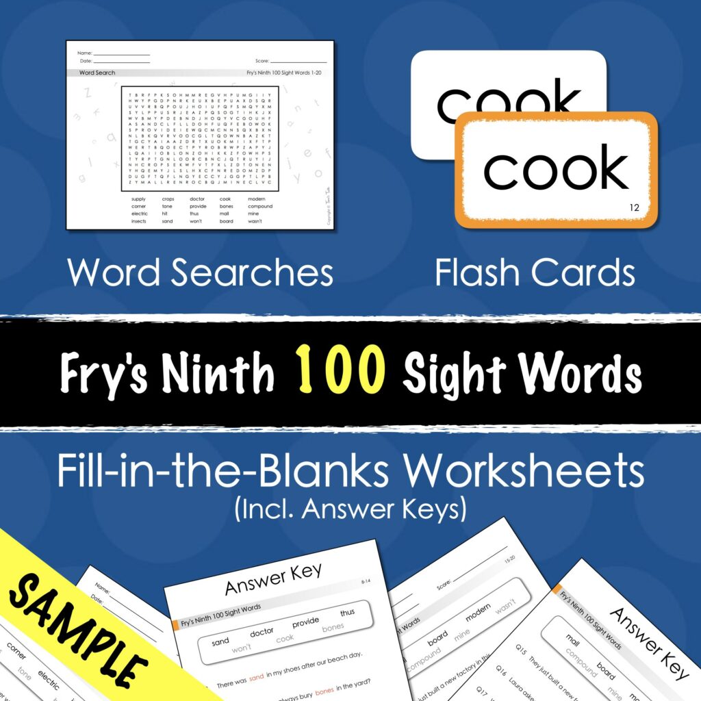 Fry's Third 100 Sight Words Fill-in-the-Blanks Worksheets + More ...