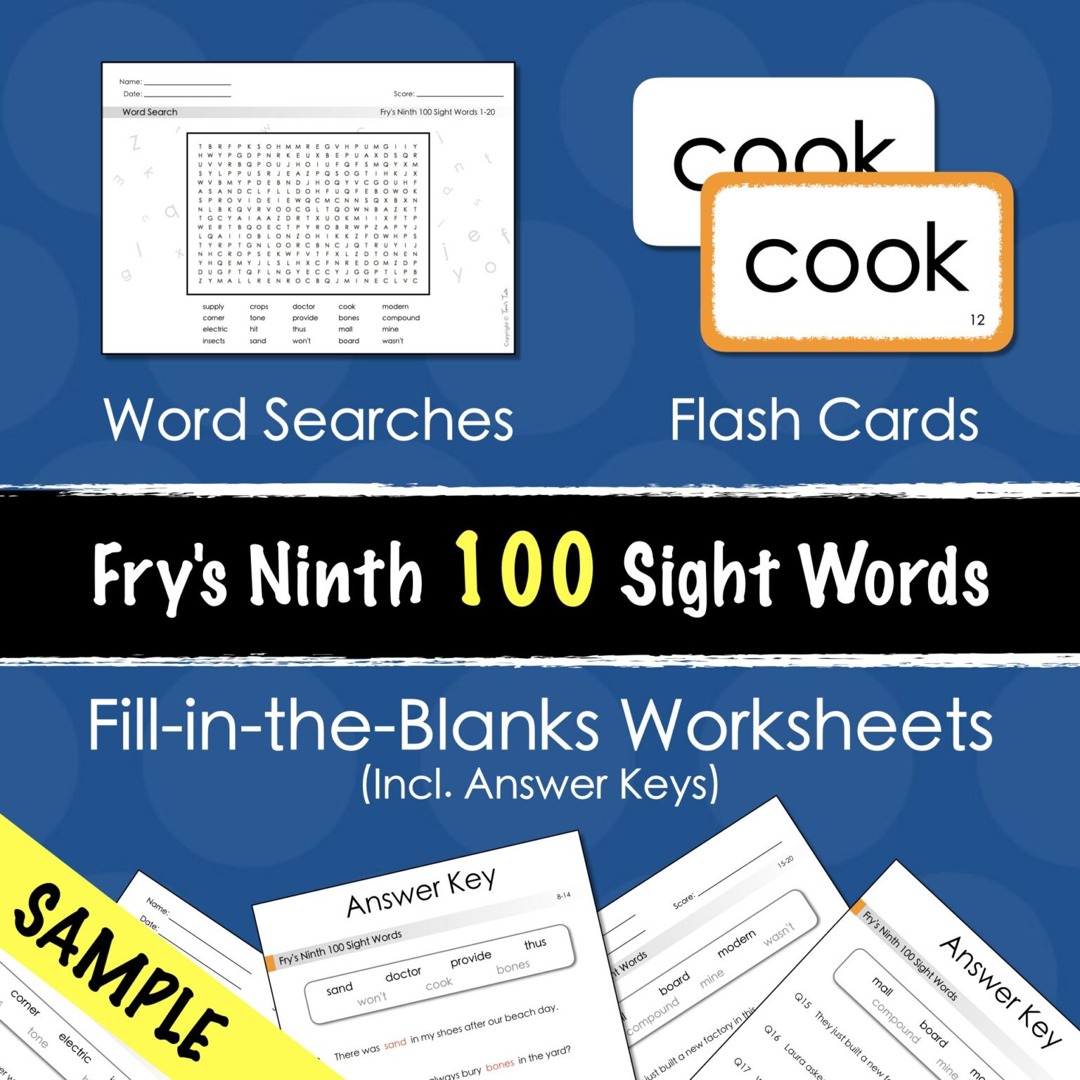 Fry's Third 100 Sight Words Fill-in-the-Blanks Worksheets + More ...
