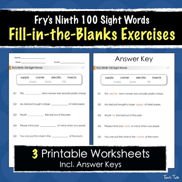 SAMPLE Fry's Ninth 100 Sight Words Fill-in-the-Blanks and More! | Made ...