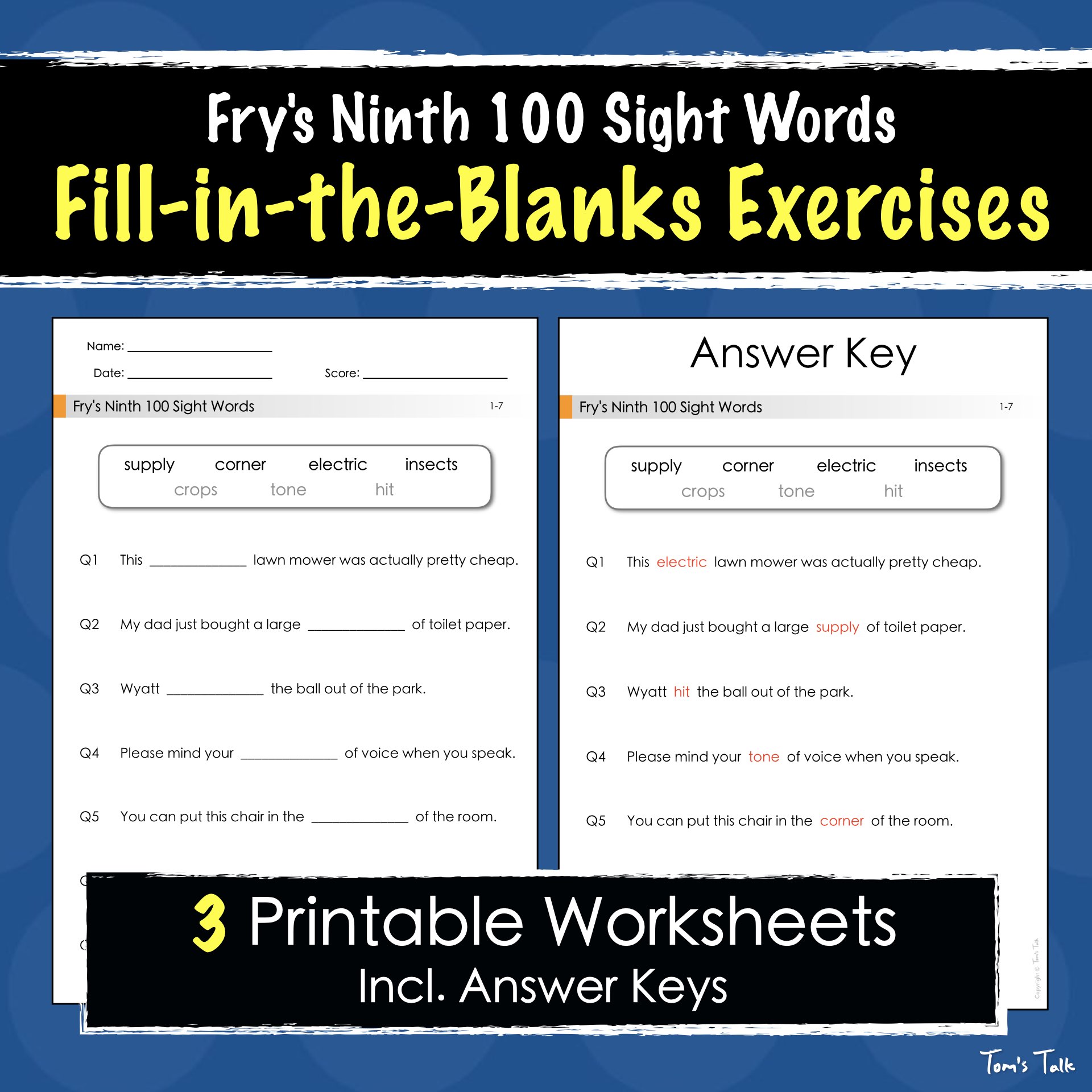 SAMPLE Fry's Ninth 100 Sight Words Fill-in-the-Blanks and More! | Made ...