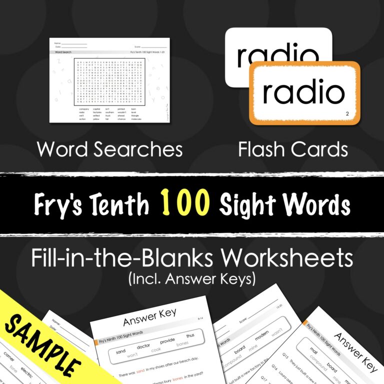 Fry's Second 100 Sight Words Fill-in-the-Blanks Worksheets + More ...