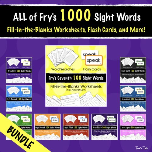All of Fry's 1000 Sight Words Fill-in-the-Blanks Worksheets + More ...