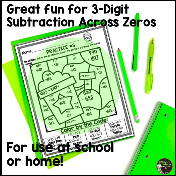 Summer 3 Digit Subtraction Across Zeros Color by Number | Made By Teachers