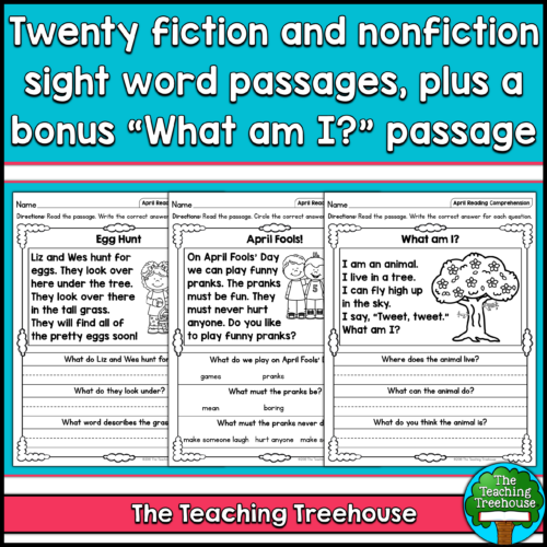 April Reading Comprehension Passages for Kindergarten and First Grade ...