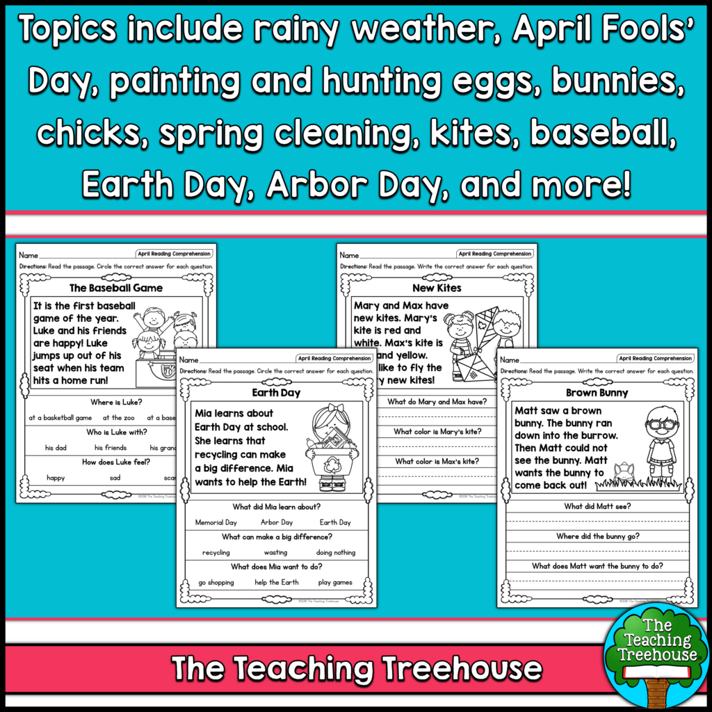 April Reading Comprehension Passages for Kindergarten and First Grade ...