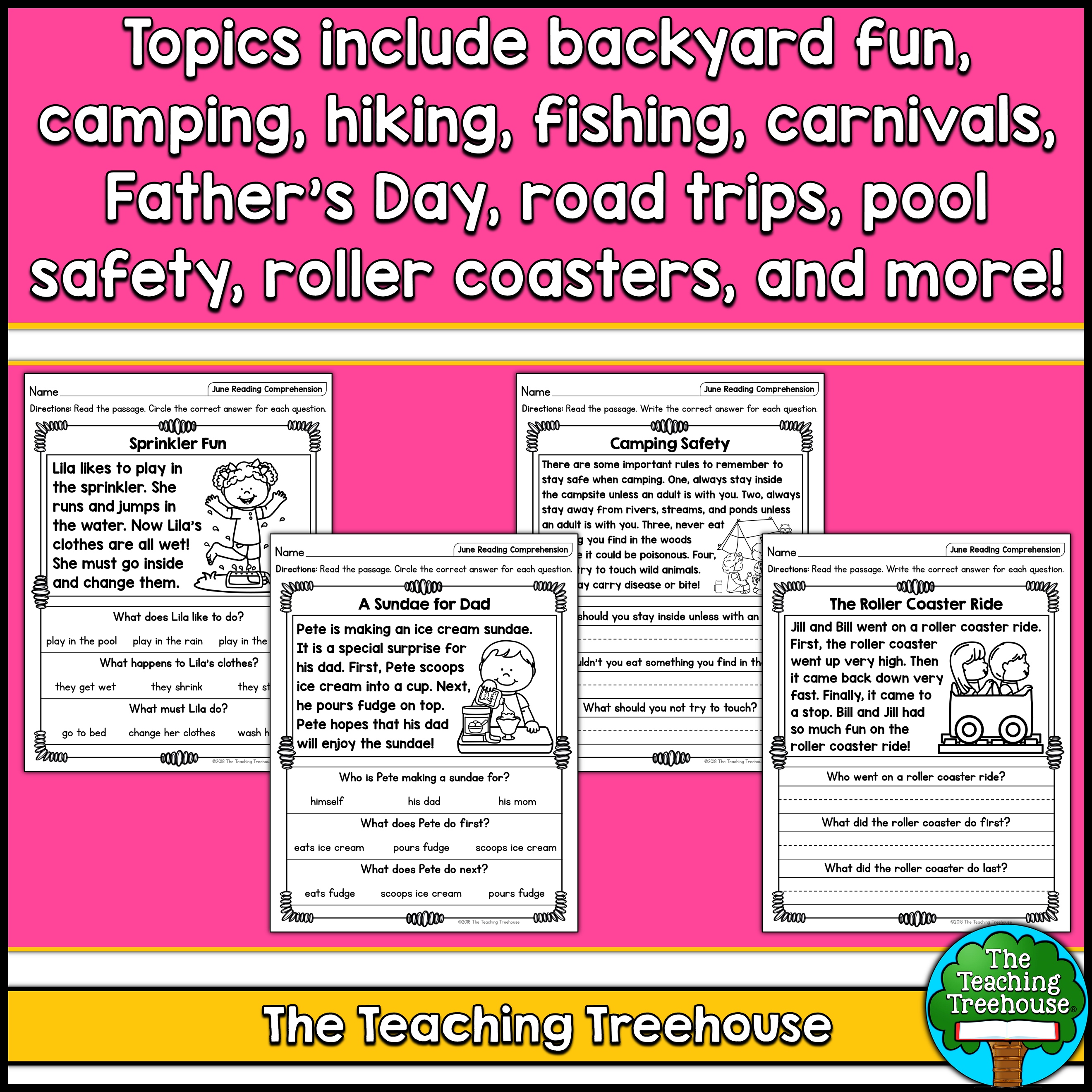 June Reading Comprehension Passages for Kindergarten and First Grade ...