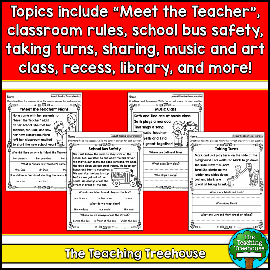 August Reading Comprehension Passages for Kindergarten and First Grade ...