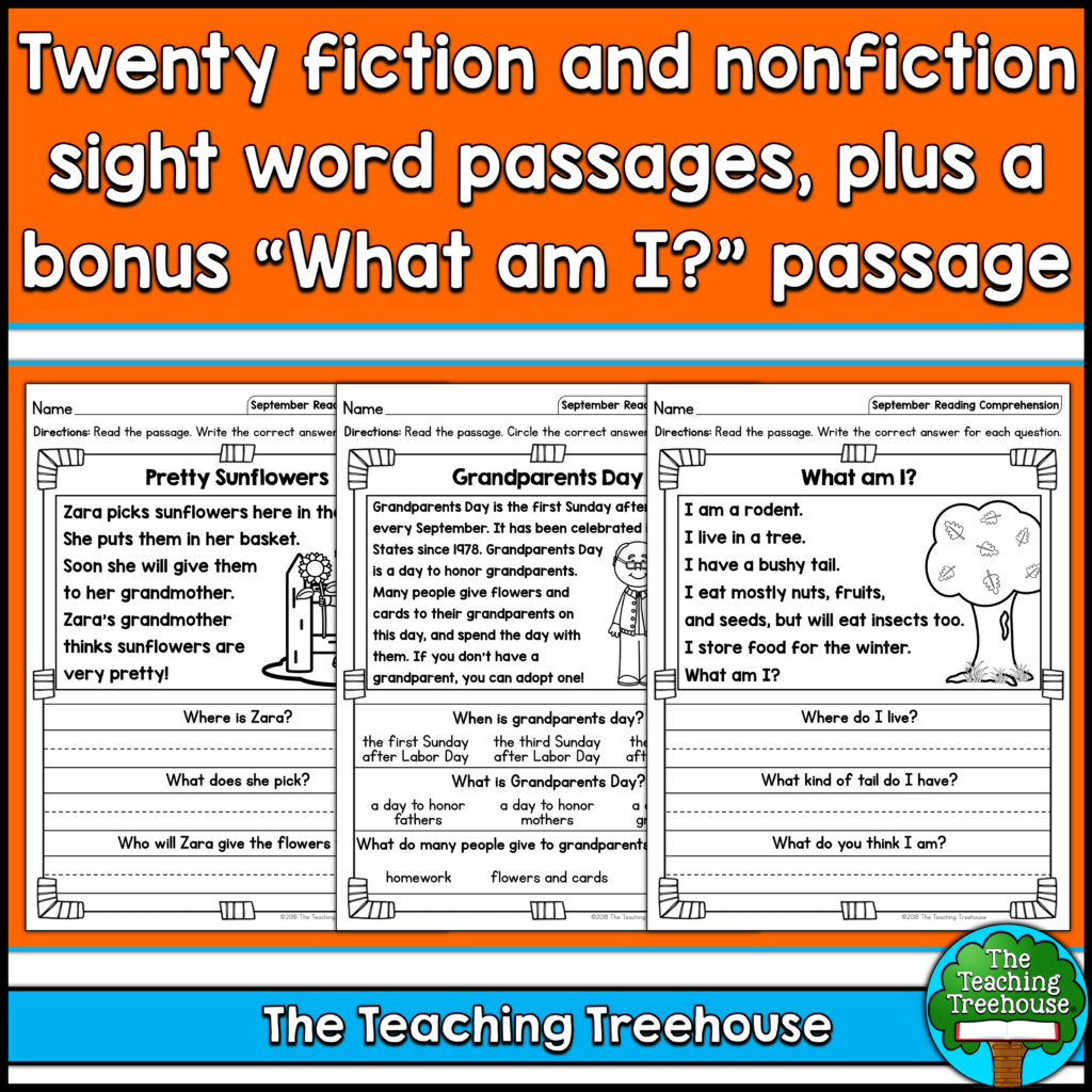 September Reading Comprehension Passages for Kindergarten and First ...