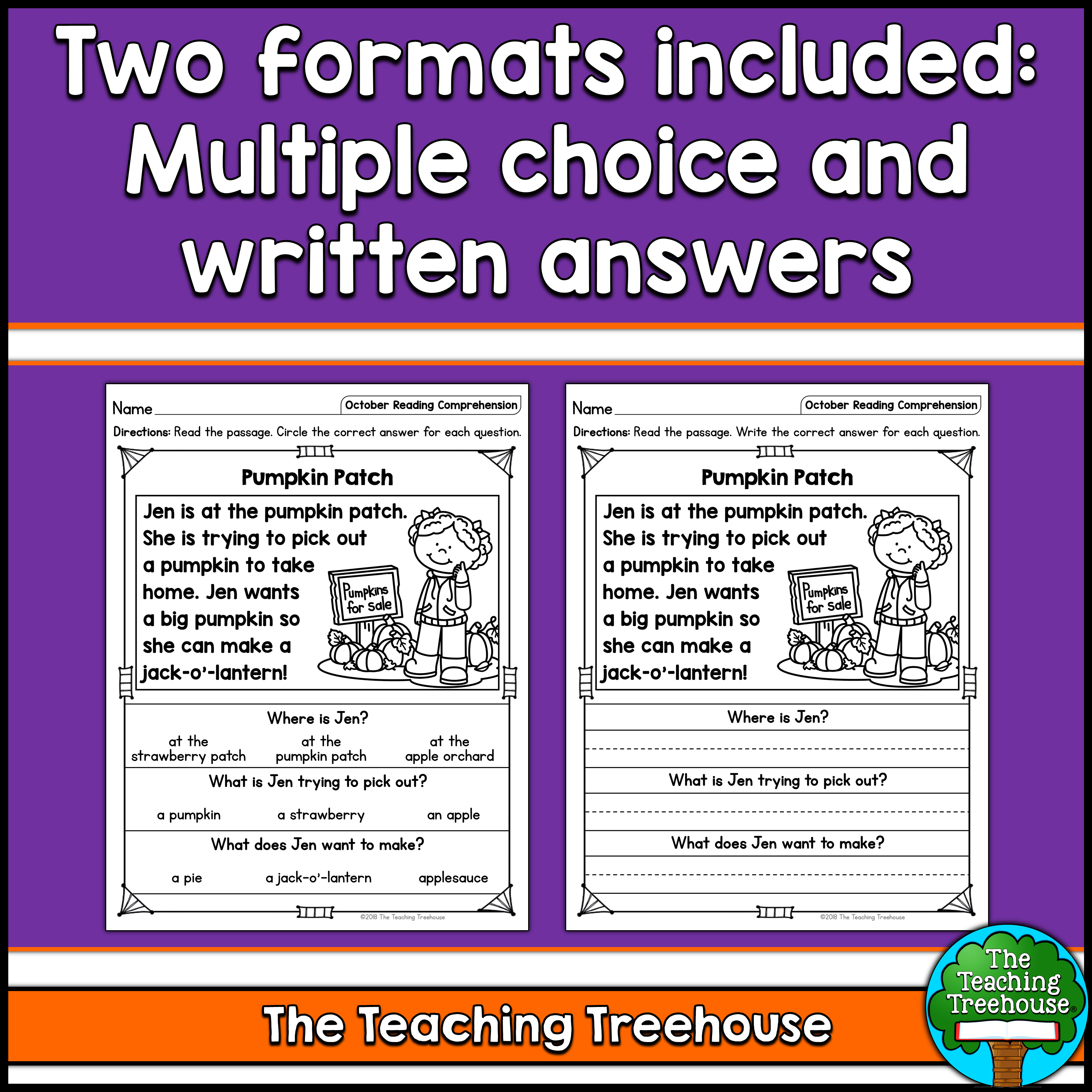 October Reading Comprehension Passages for Kindergarten and First Grade ...