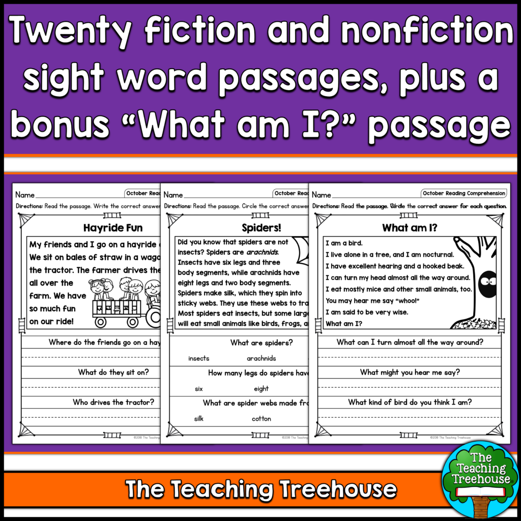 October Reading Comprehension Passages for Kindergarten and First Grade ...