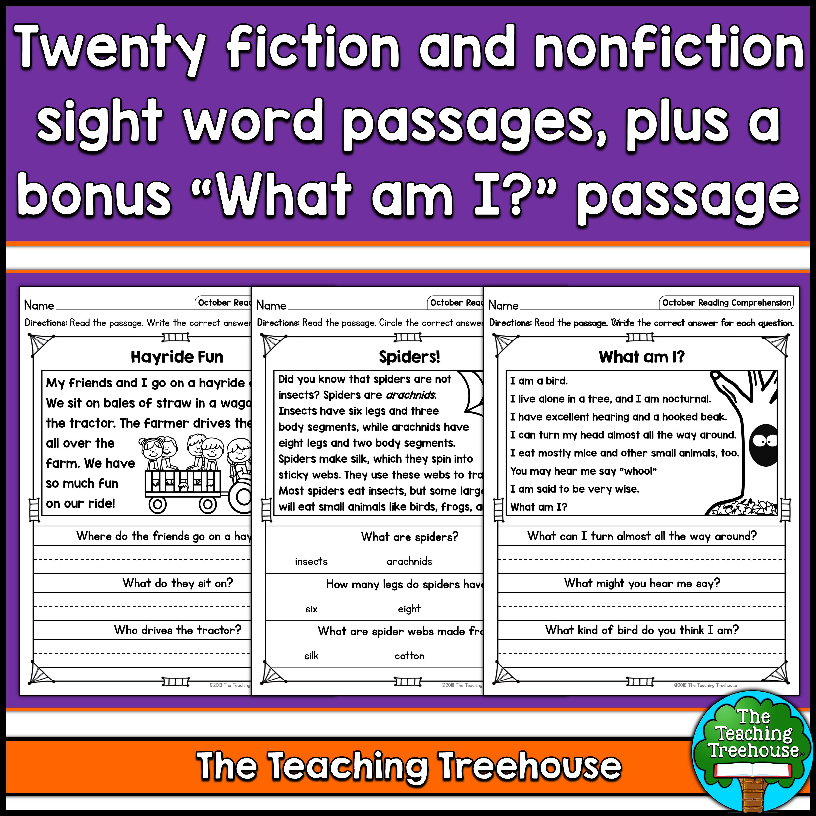 October Reading Comprehension Passages for Kindergarten and First Grade ...