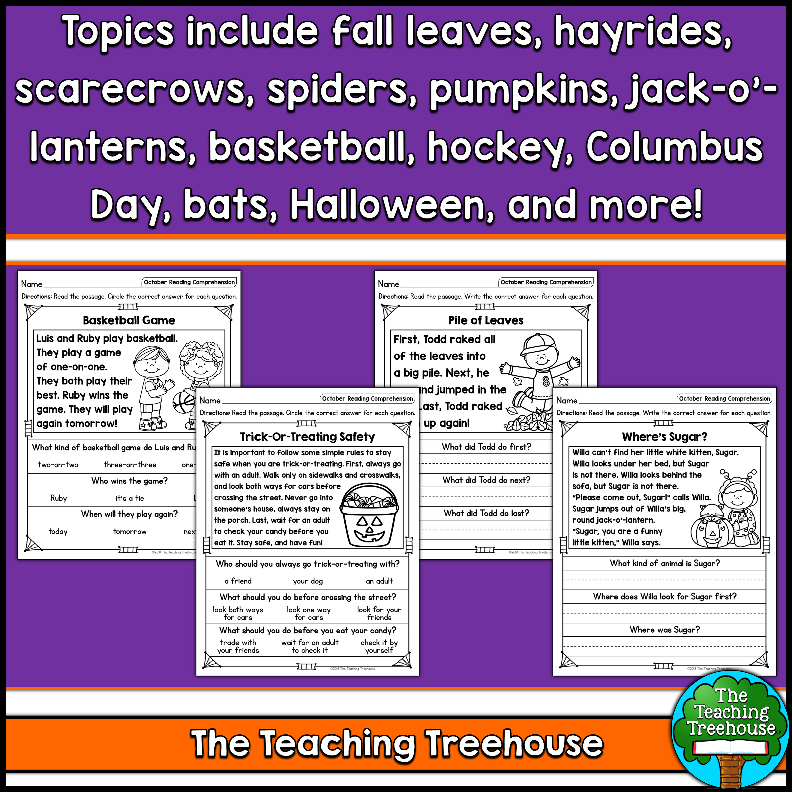 October Reading Comprehension Passages for Kindergarten and First Grade ...
