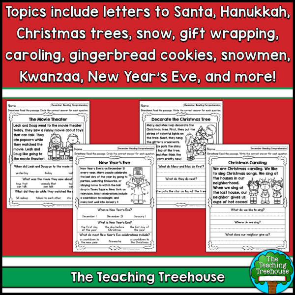 December Reading Comprehension Passages for Kindergarten and First ...