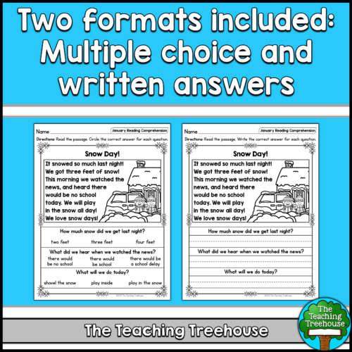 January Reading Comprehension Passages for Kindergarten and First Grade ...