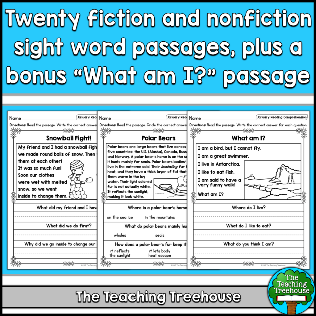 January Reading Comprehension Passages for Kindergarten and First Grade ...