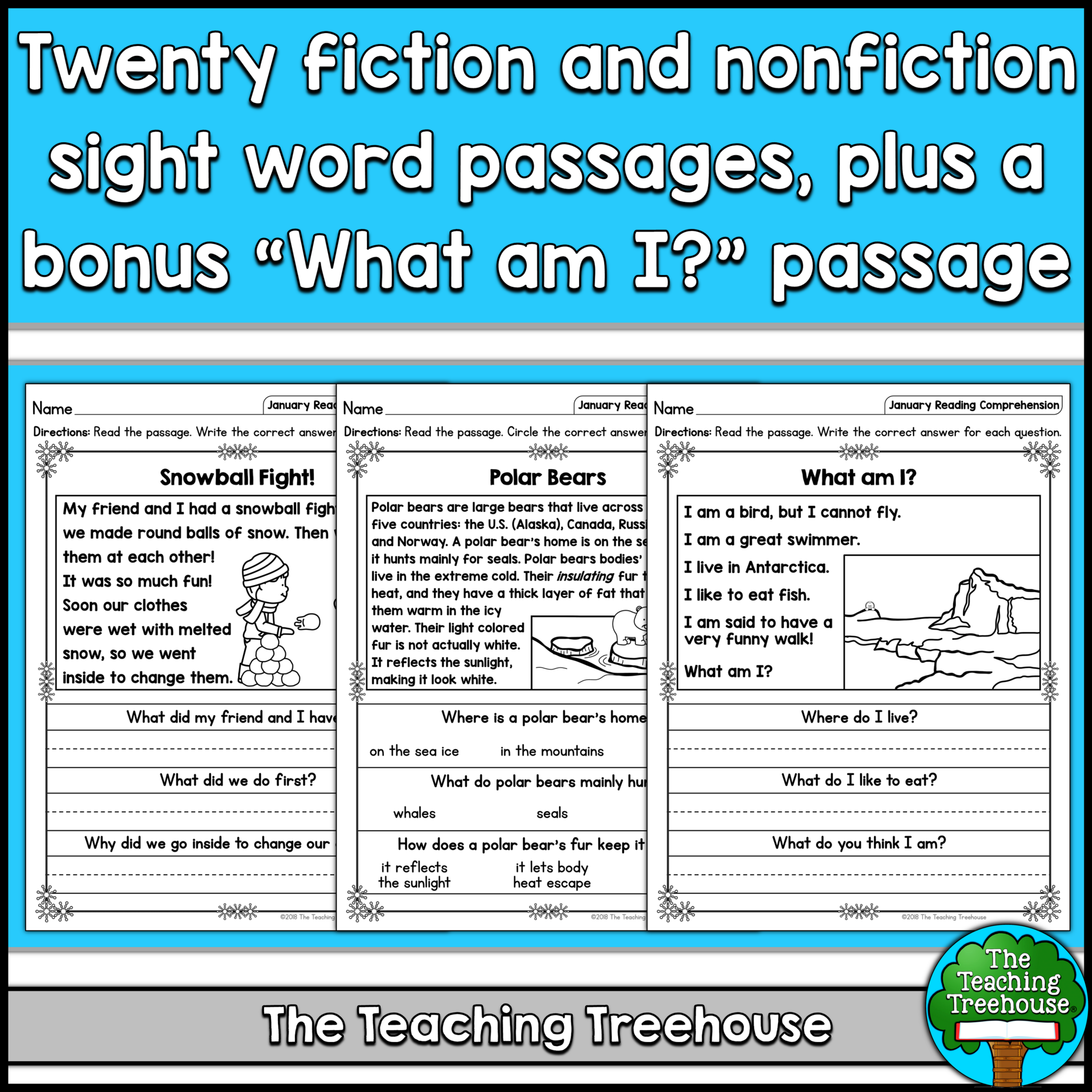 January Reading Comprehension Passages for Kindergarten and First Grade ...