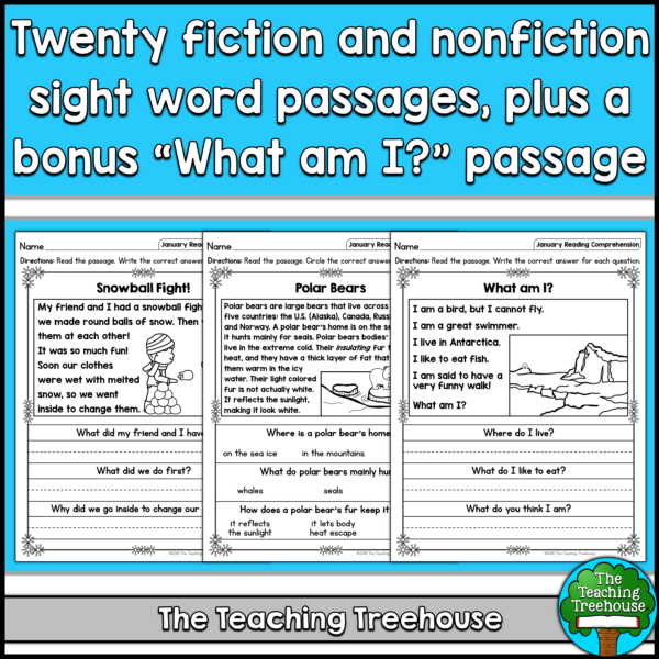 January Reading Comprehension Passages for Kindergarten and First Grade ...