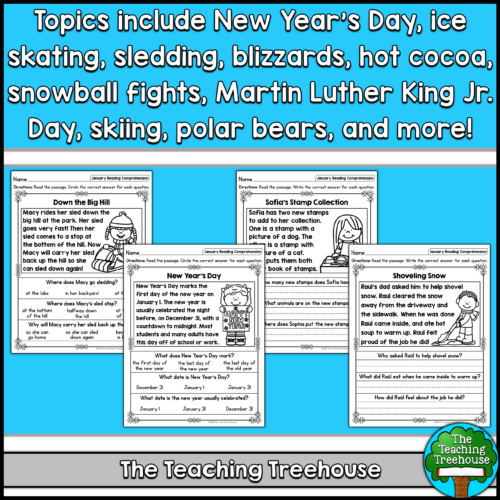 January Reading Comprehension Passages for Kindergarten and First Grade ...