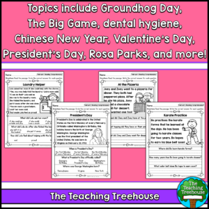 February Reading Comprehension Passages for Kindergarten and First ...
