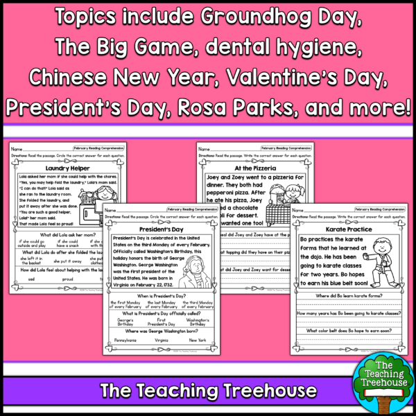February Reading Comprehension Passages for Kindergarten and First ...