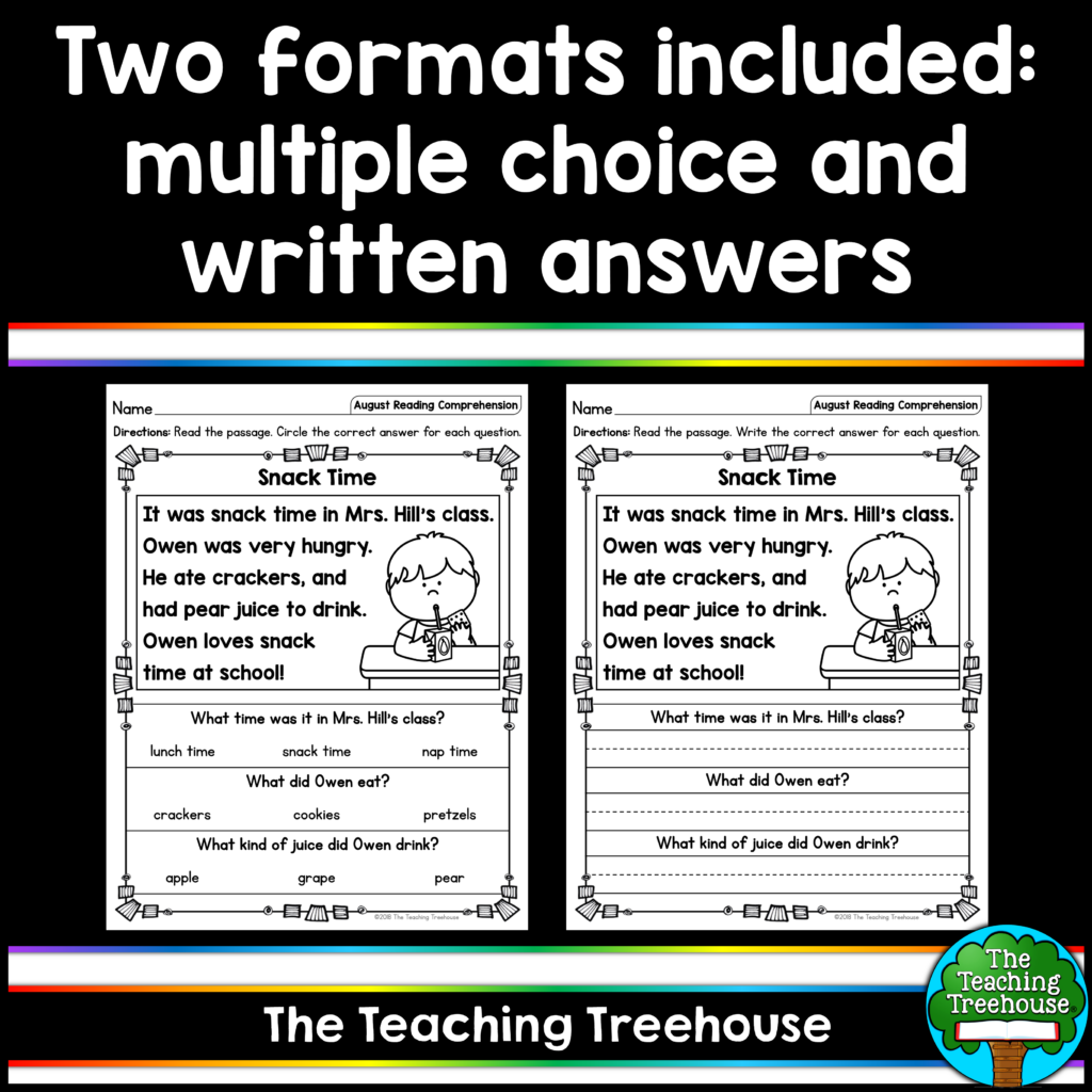 Monthly Reading Comprehension Passages for Kindergarten and First ...