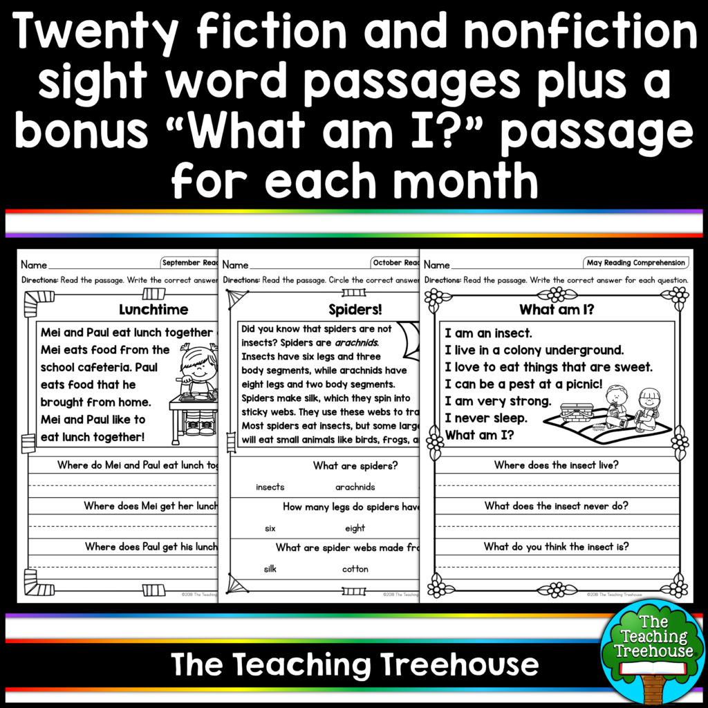 Monthly Reading Comprehension Passages for Kindergarten and First ...