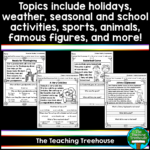 Monthly Reading Comprehension Passages for Kindergarten and First ...