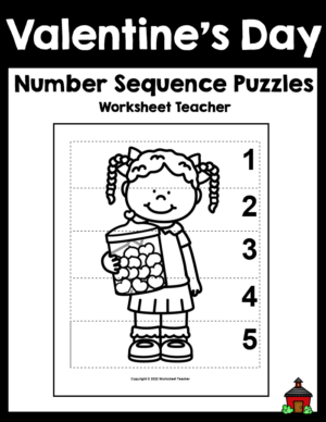 Valentine’s Day B&W Number Sequence Puzzles | Made By Teachers