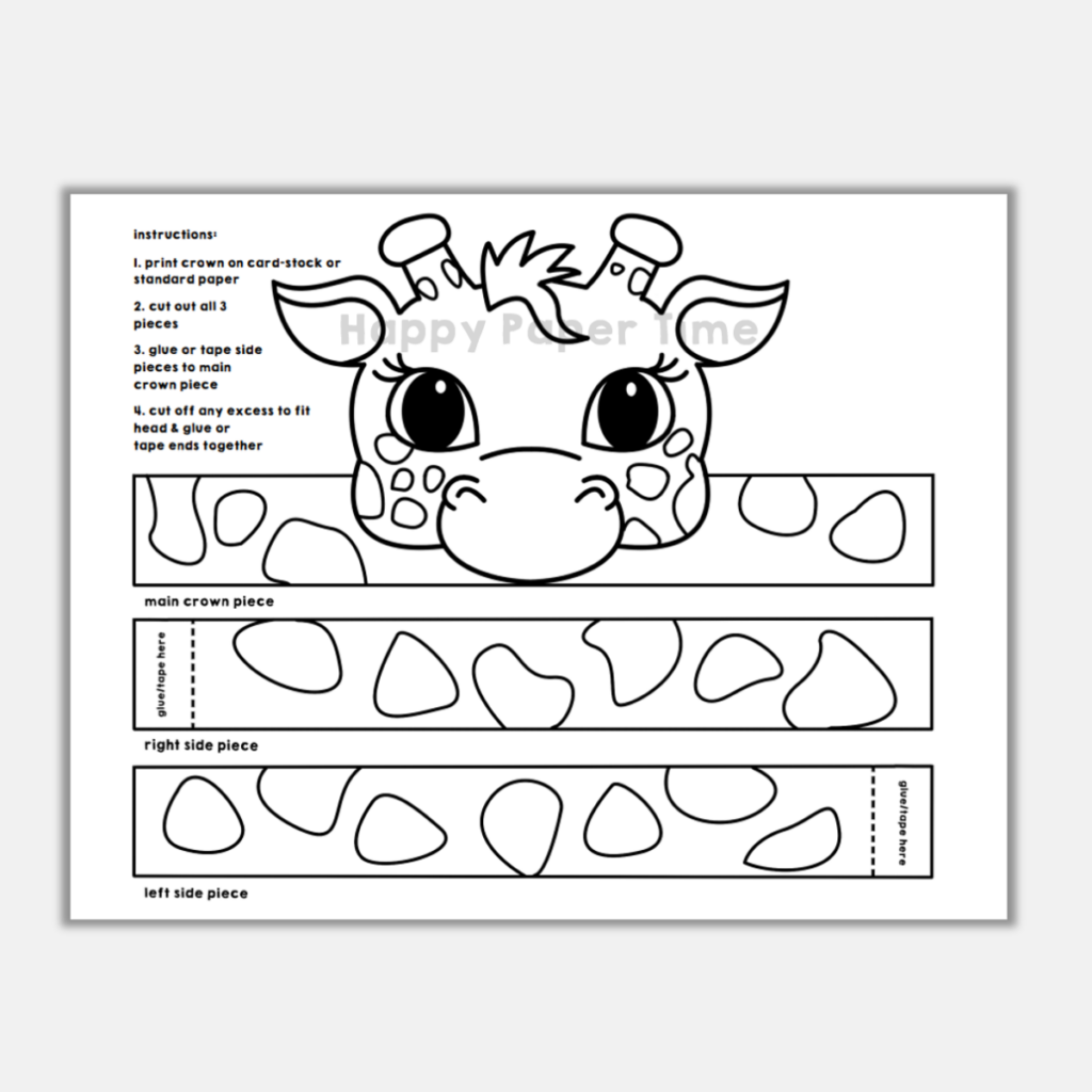 Giraffe Paper Crown Printable Africa Animal Coloring Craft | Made By ...
