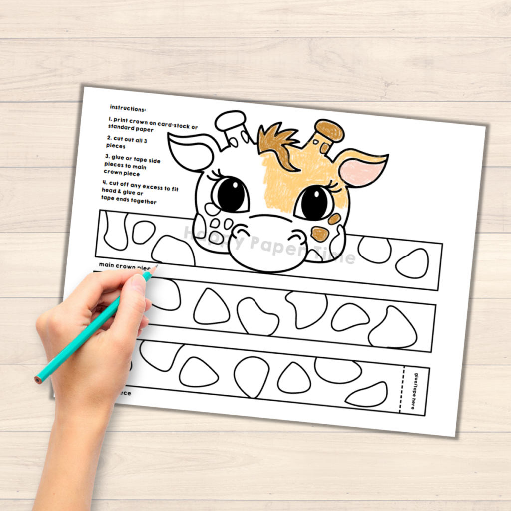 Giraffe Paper Crown Printable Africa Animal Coloring Craft | Made By ...